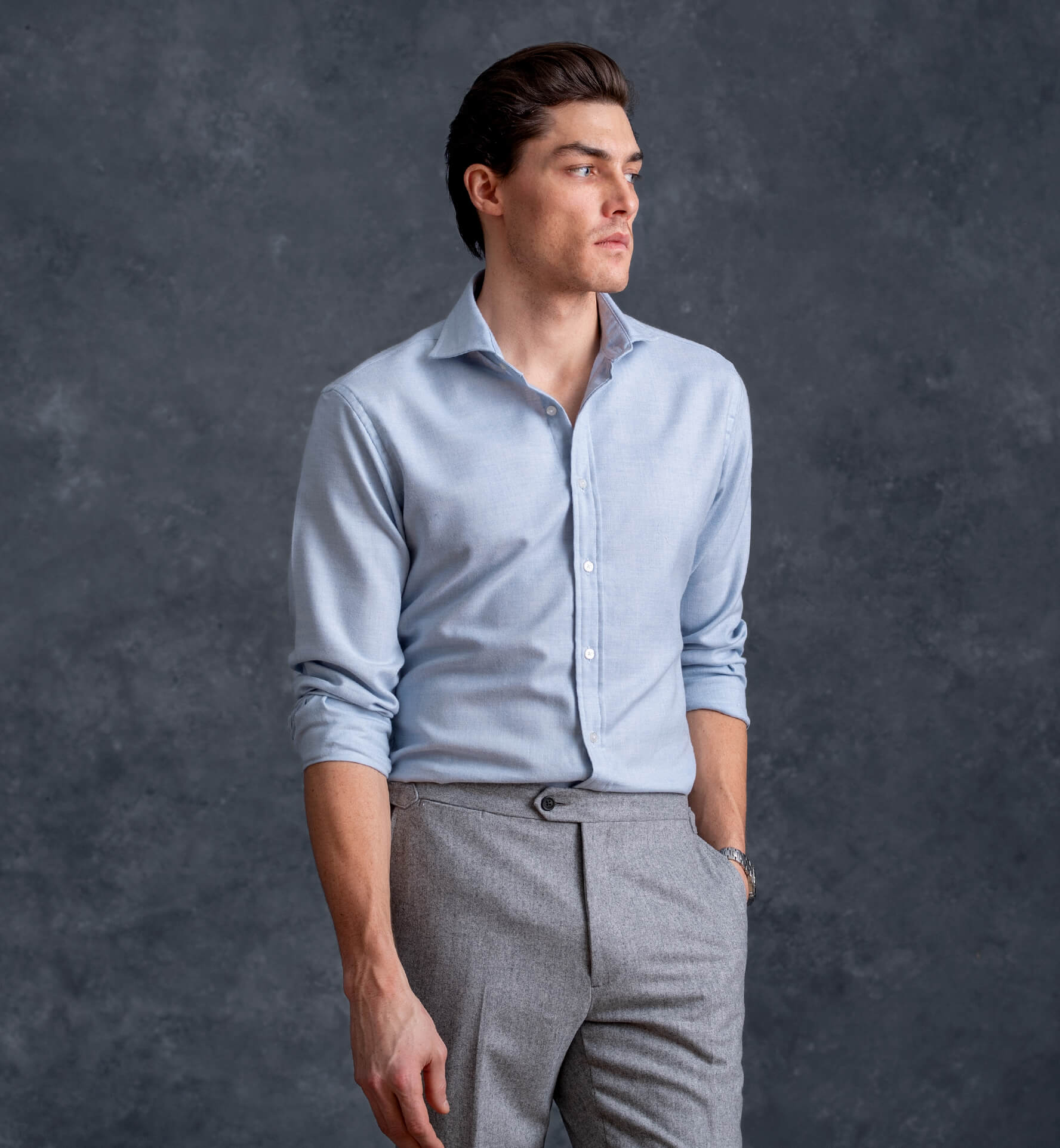 Light Blue Cotton and Wool Blend Flannel by Proper Cloth