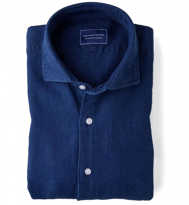 Albiate Dark Wash Textured Indigo Custom Made Shirt Shirt by Proper Cloth