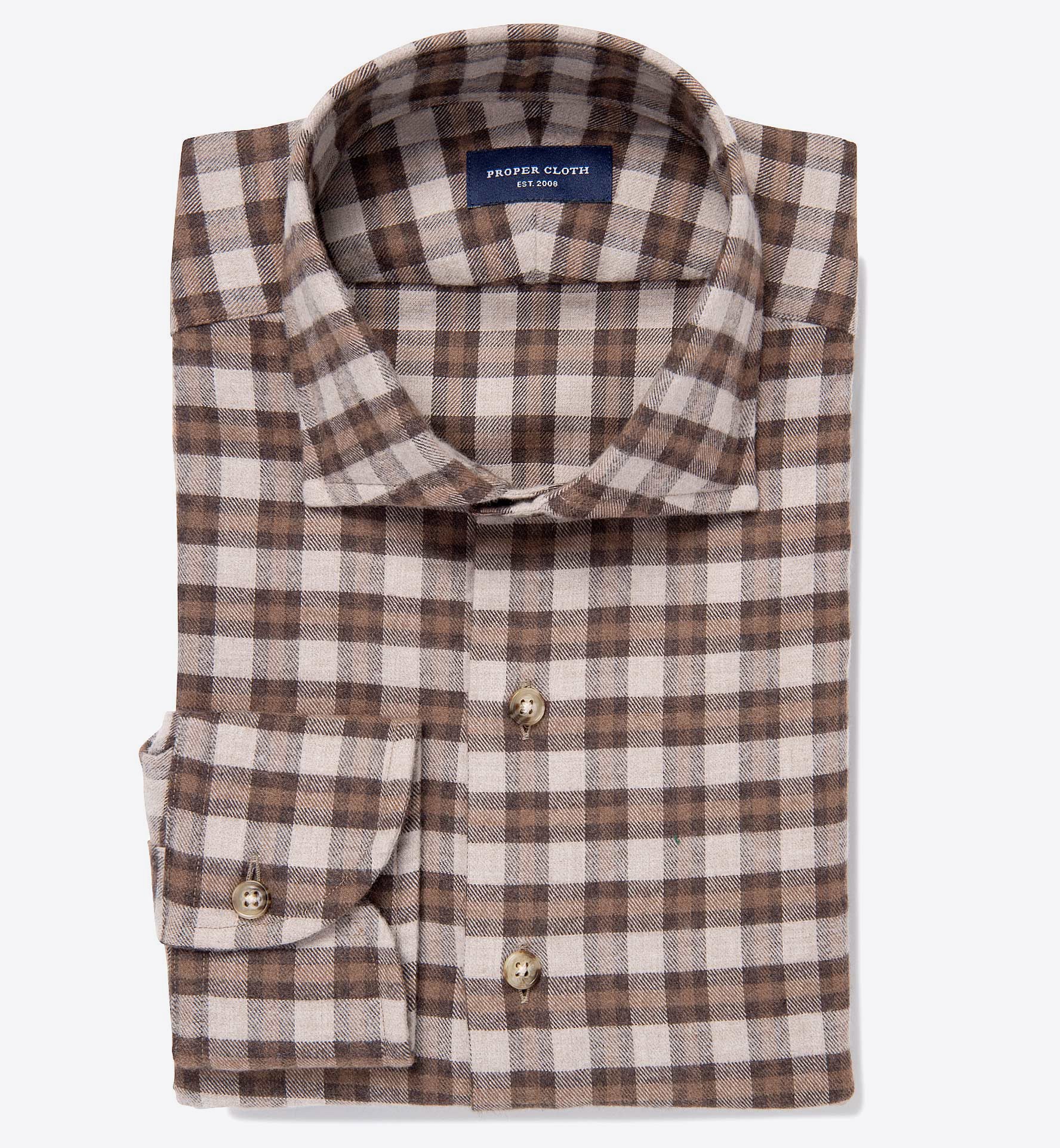 Albiate Beige Melange Plaid Flannel Men's Dress Shirt by Proper Cloth