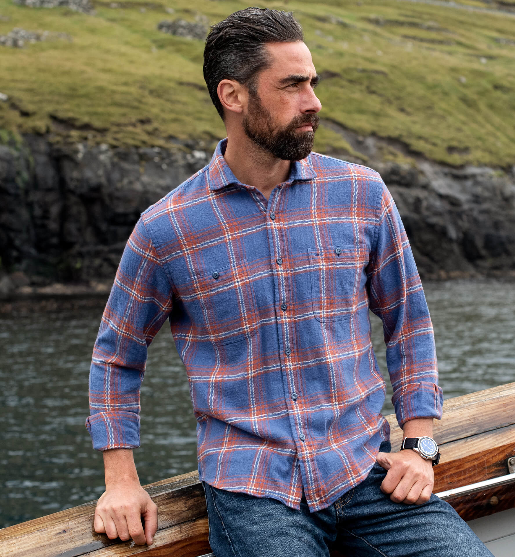 Japanese Washed Blue and Faded Red Country Plaid by Proper Cloth