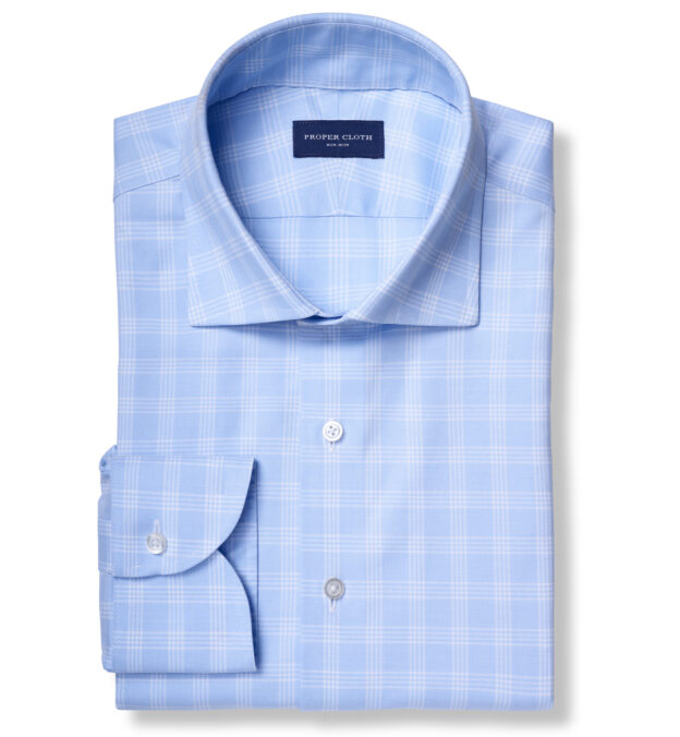 Non-Iron Stretch Light Blue Check Shirt by Proper Cloth