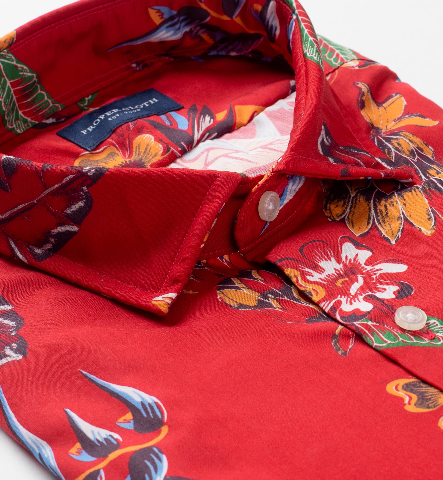 Albini Red Aloha Print Tencel Short Sleeve Shirtby Proper Cloth