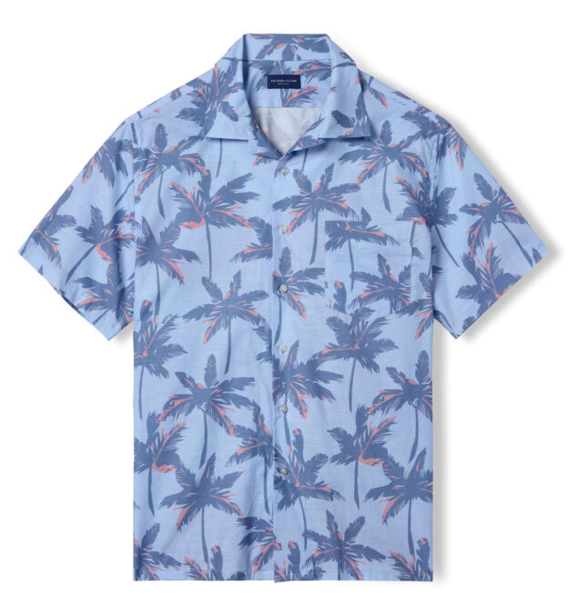 Albiate Sky Blue and Peach Palm Tree Print Shirt by Proper Cloth