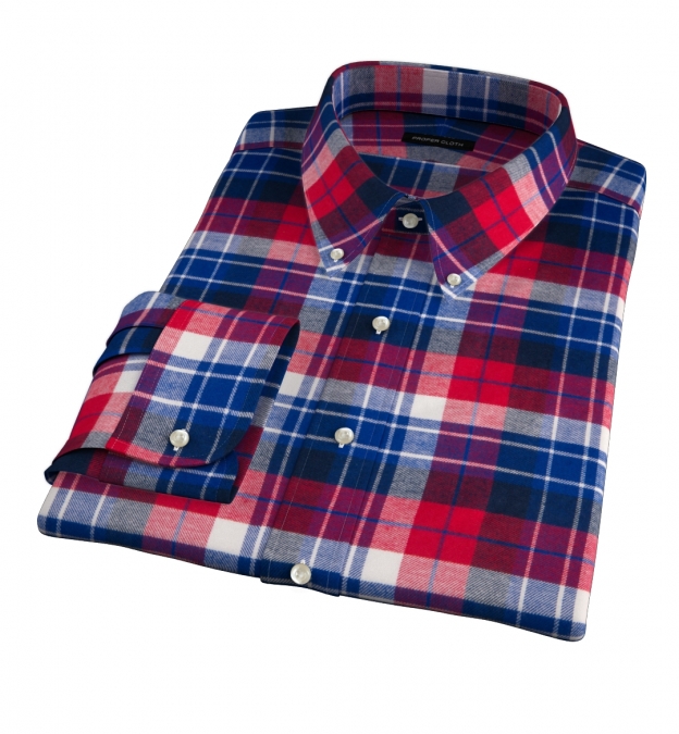 Red and Royal Blue Plaid Flannel Fitted Shirt by Proper Cloth
