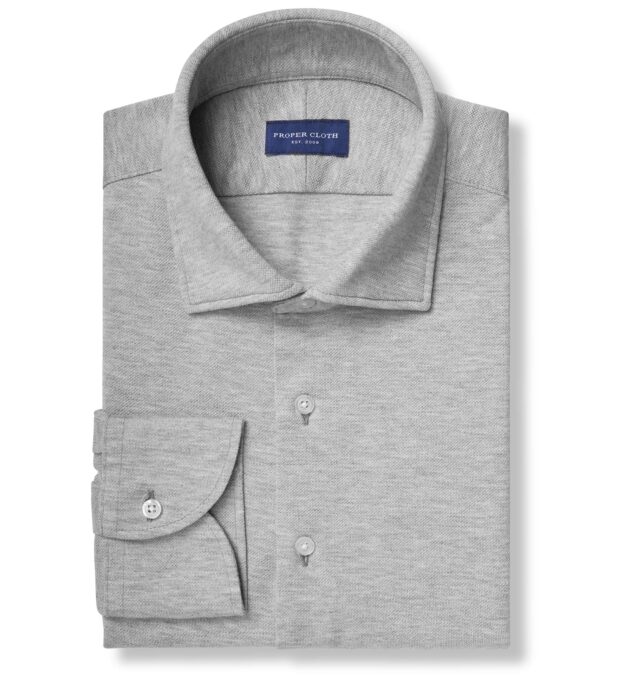 Canclini Grey Melange Easy Care Knit Pique Shirt by Proper Cloth