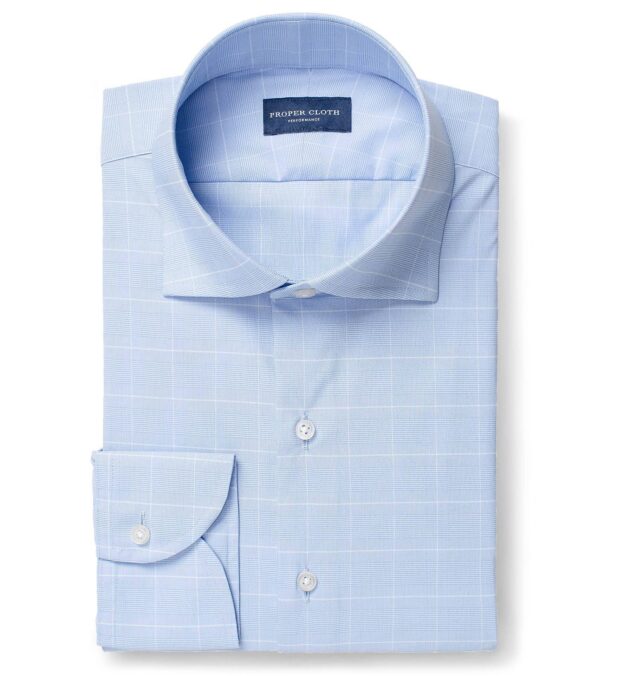 Performance Light Blue Glen Plaid Fitted Shirt by Proper Cloth