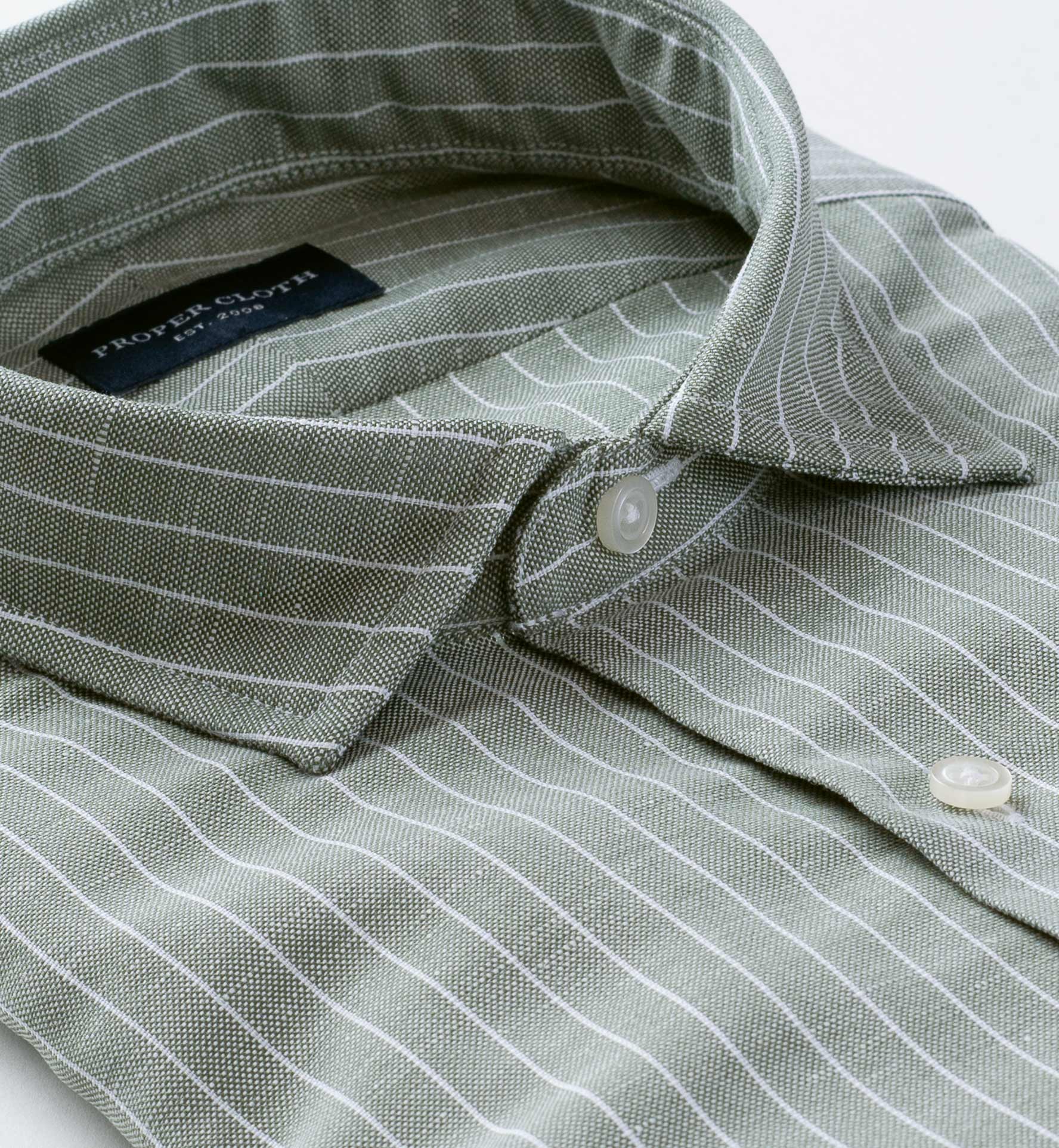 Thomas Mason Sage Stripe Cotton Linen Oxford Fitted Shirt by Proper Cloth