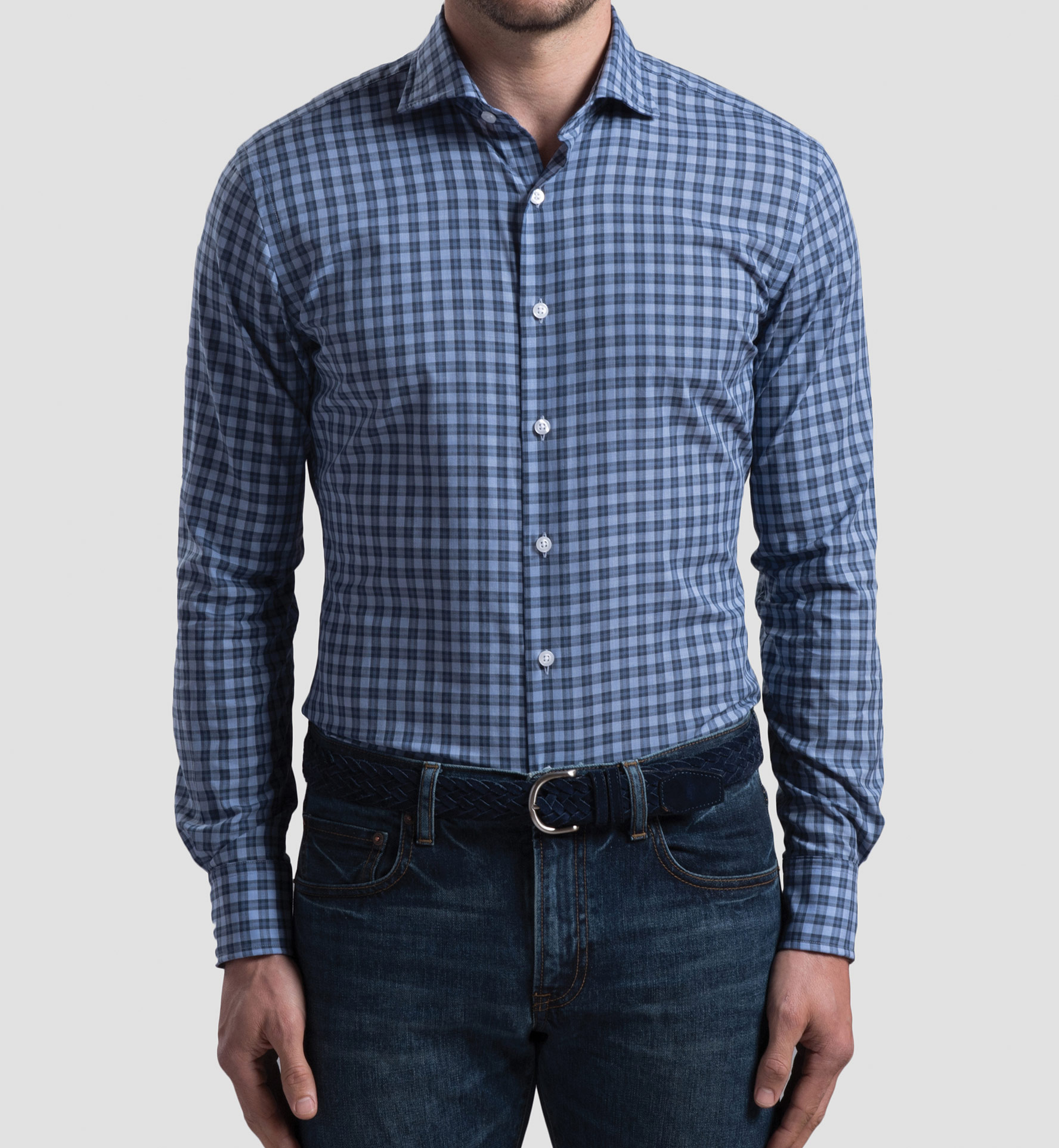 Albiate Light Blue Melange Plaid Fitted Shirt by Proper Cloth