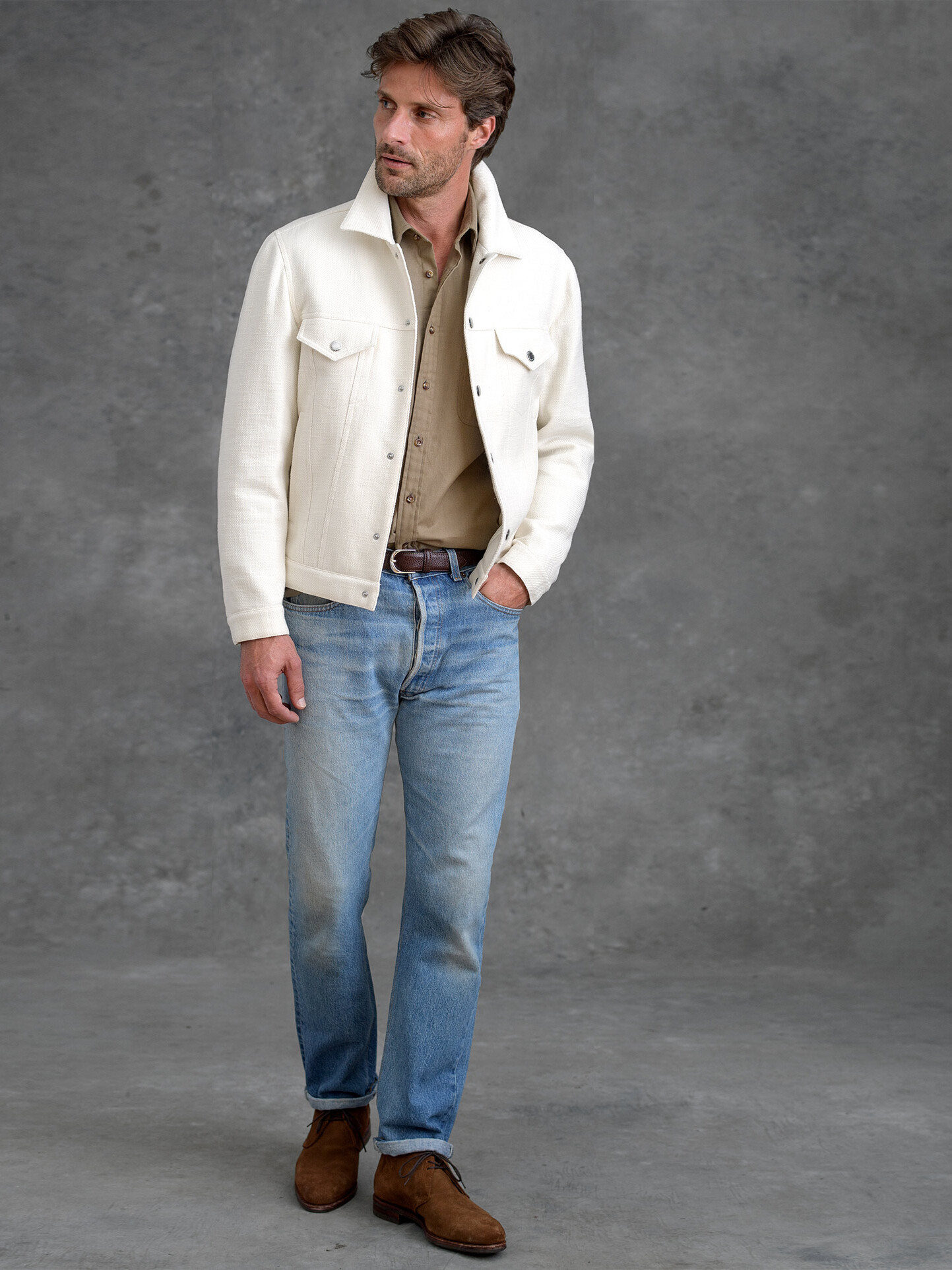 Lafayette Cream Trucker Jacket by Proper Cloth