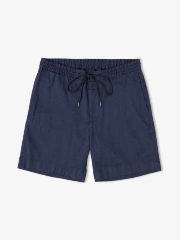 Navy Linen Blend Drawstring Shorts by Proper Cloth