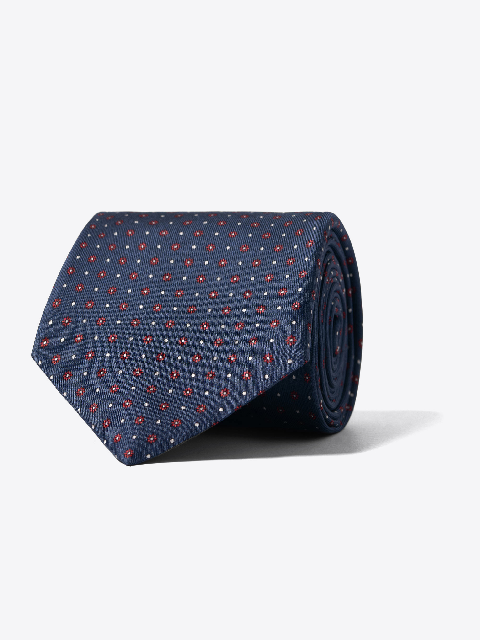 Navy and Red Small Print Silk Tie by Proper Cloth