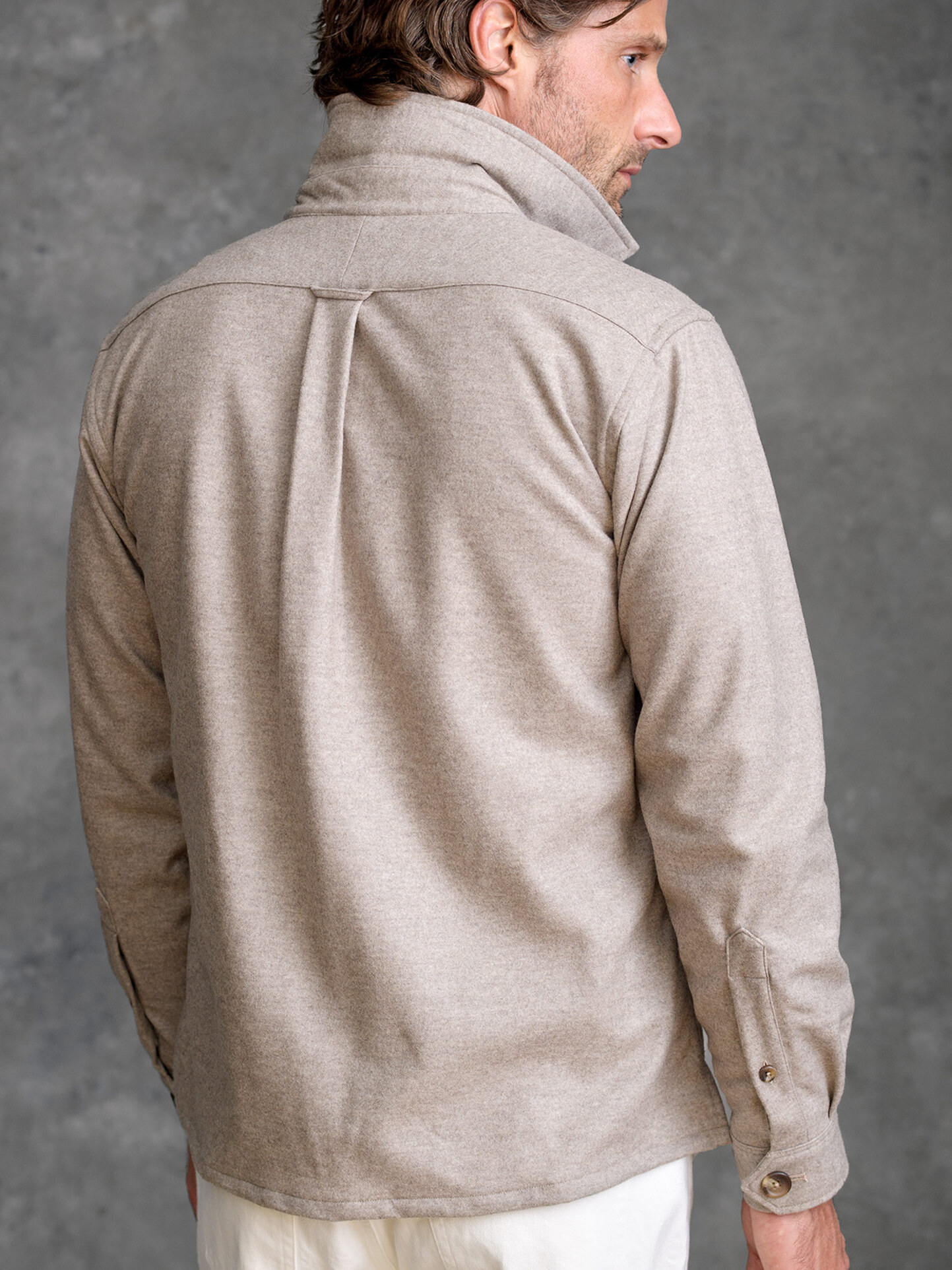 Beige Wool and Cashmere Knit Overshirt by Proper Cloth