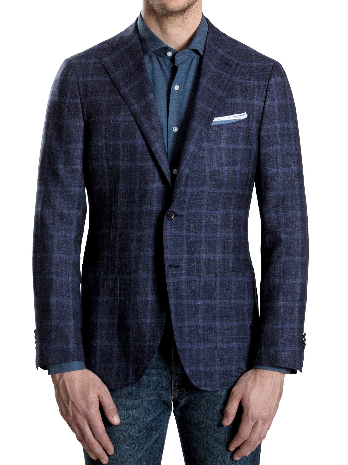 Hudson Navy Windowpane Summer Twill Jacket by Proper Cloth