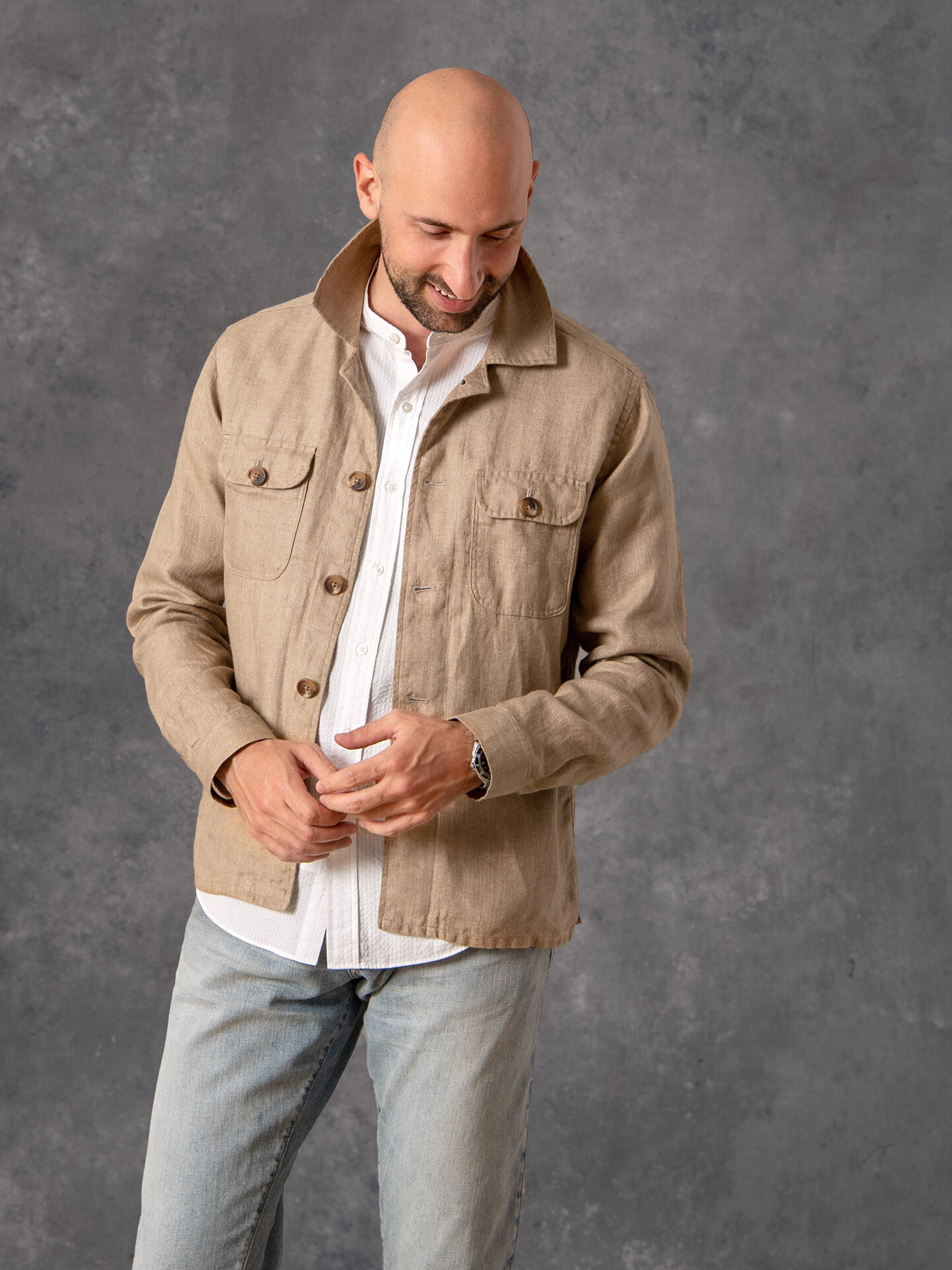 Sand Italian Linen Overshirt by Proper Cloth