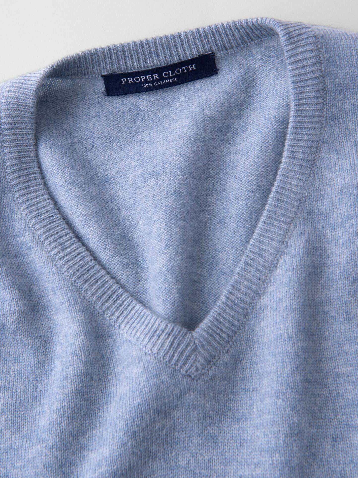 Light Blue Melange Cashmere V-Neck Sweater by Proper Cloth