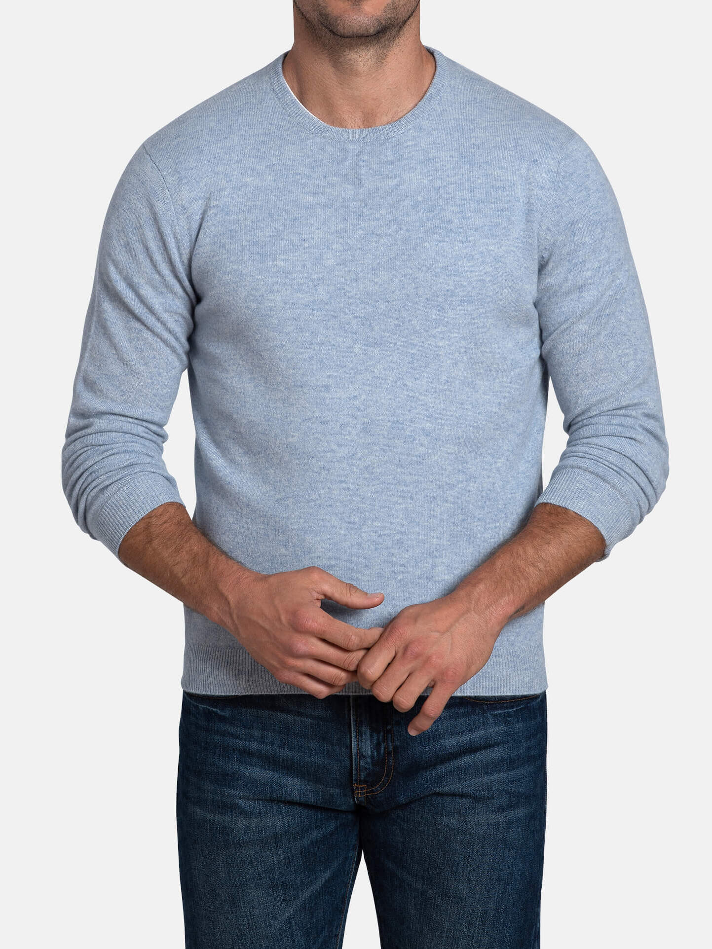 Light Blue Cashmere Crewneck Sweater by Proper Cloth