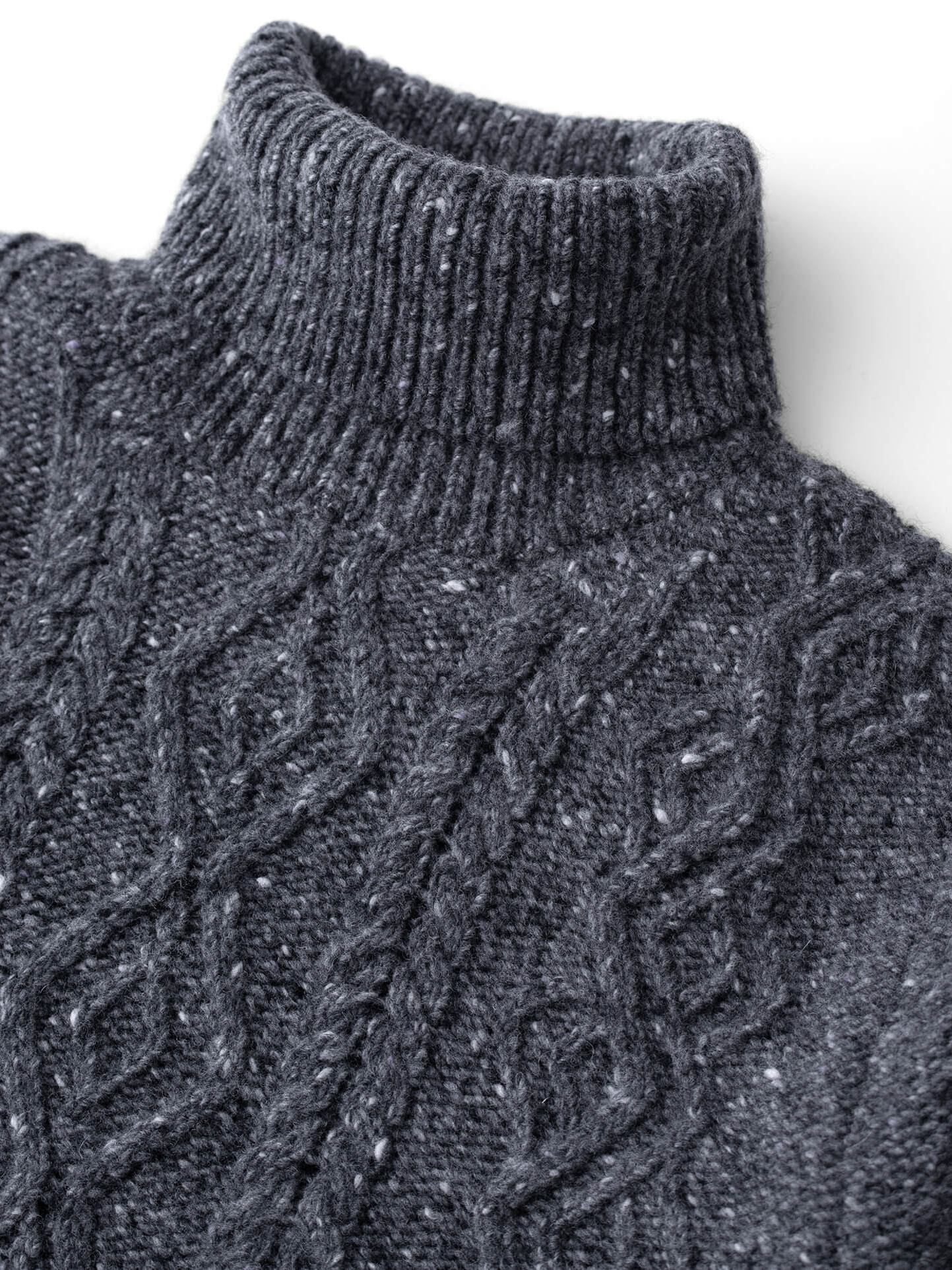 Grey Italian Wool and Cashmere Aran Turtleneck Sweater by Proper Cloth