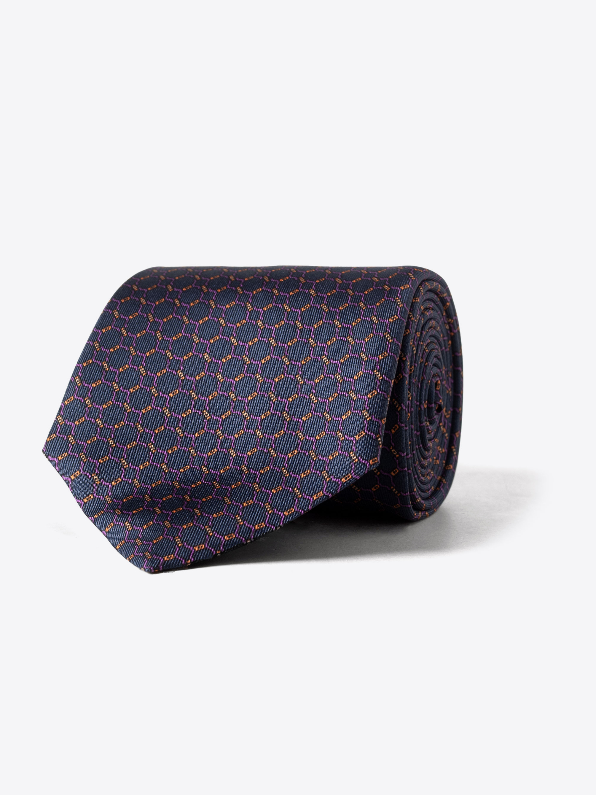 Navy and Purple Chainlink Print Silk Tie by Proper Cloth