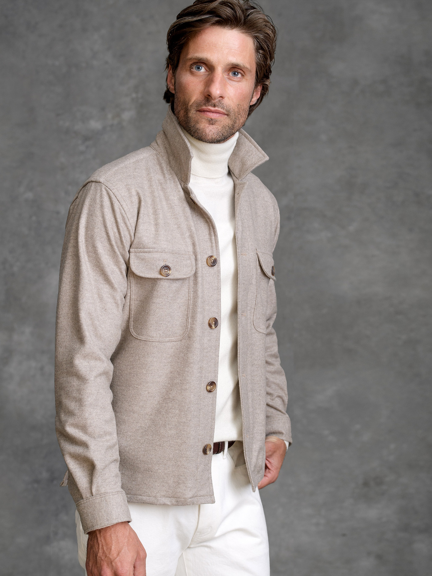 Beige Wool and Cashmere Knit Overshirt by Proper Cloth