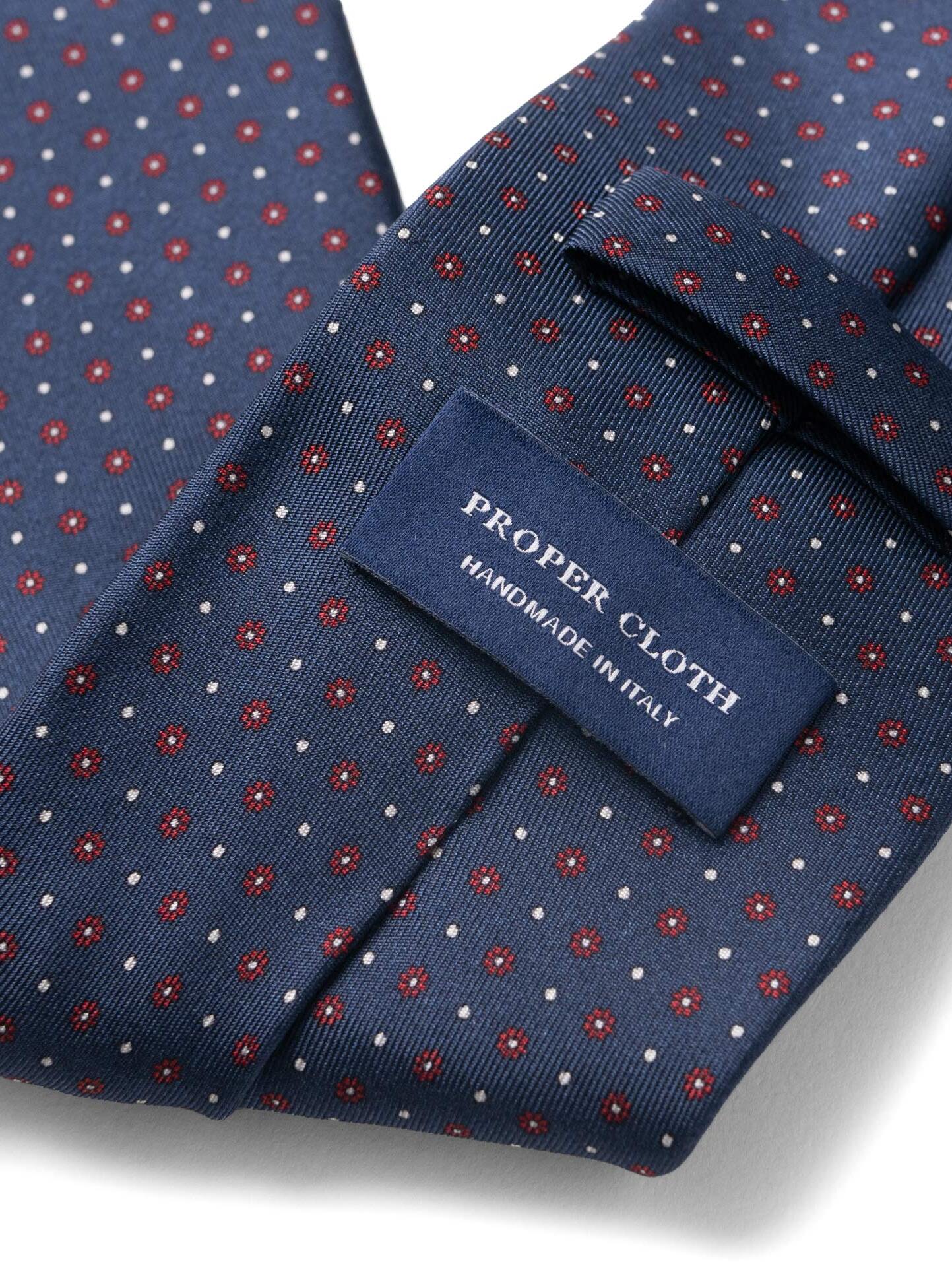 Navy and Red Small Print Silk Tie by Proper Cloth