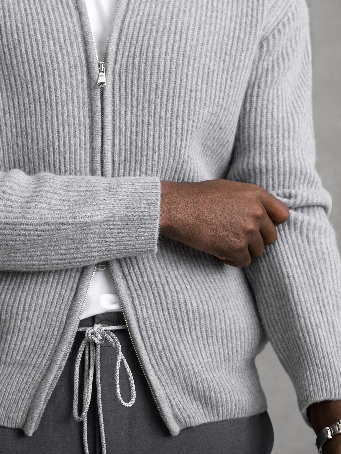 Grey Wool and Cashmere Full-Zip Sweater by Proper Cloth