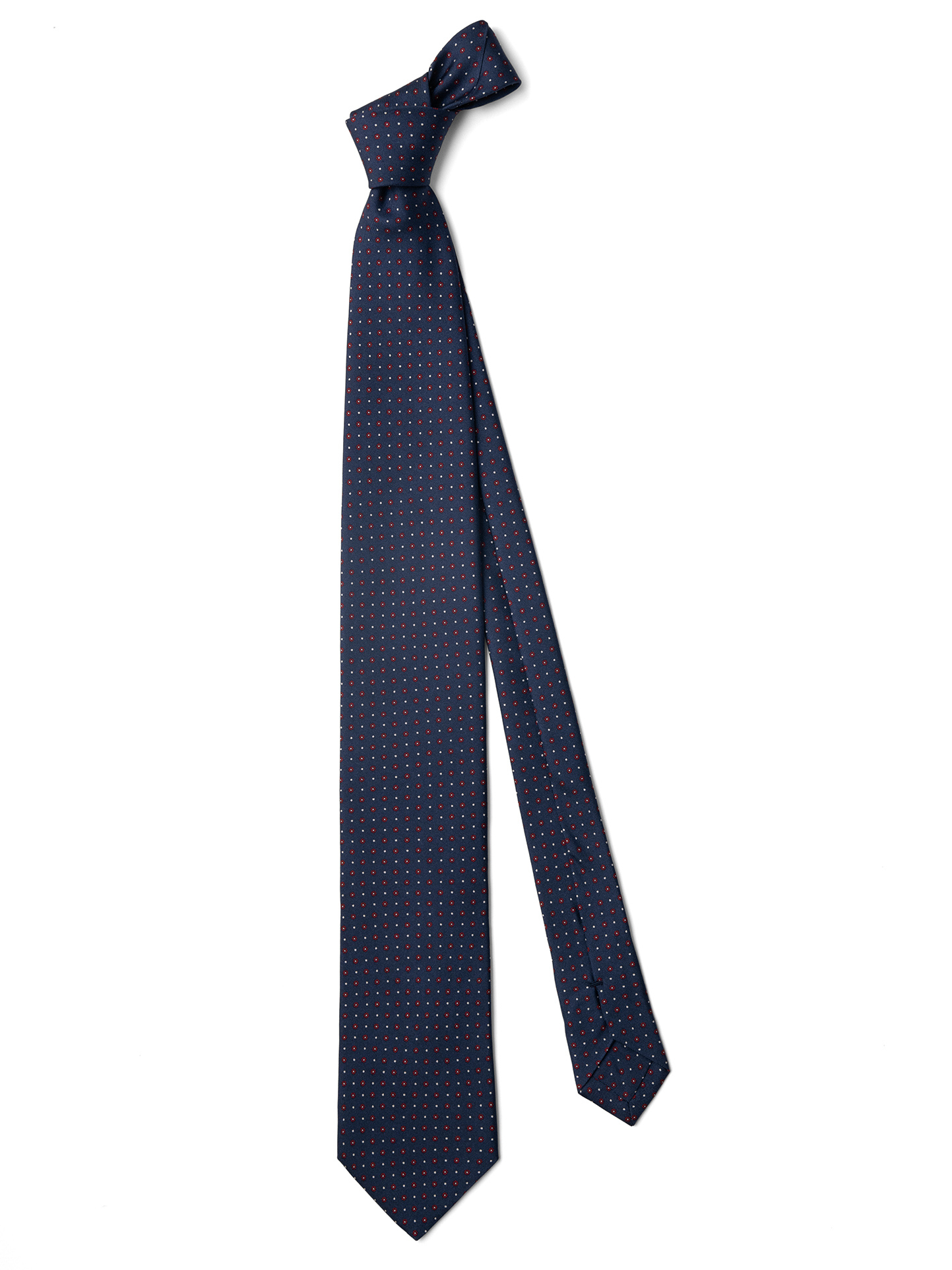 Navy and Red Small Print Silk Tie by Proper Cloth