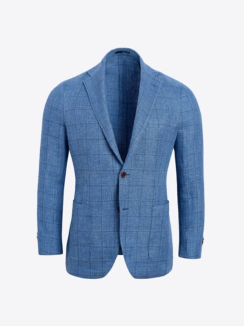 Bedford Light Blue Windowpane Linen and Wool Jacket - Custom Fit ...