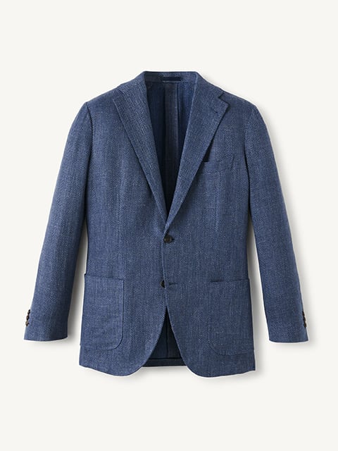 Cerruti Navy Cotton and Linen Herringbone - Custom Fit Tailored Clothing