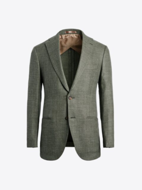 Delfino Green Hopsack Stretch Bedford Jacket - Custom Fit Tailored Clothing