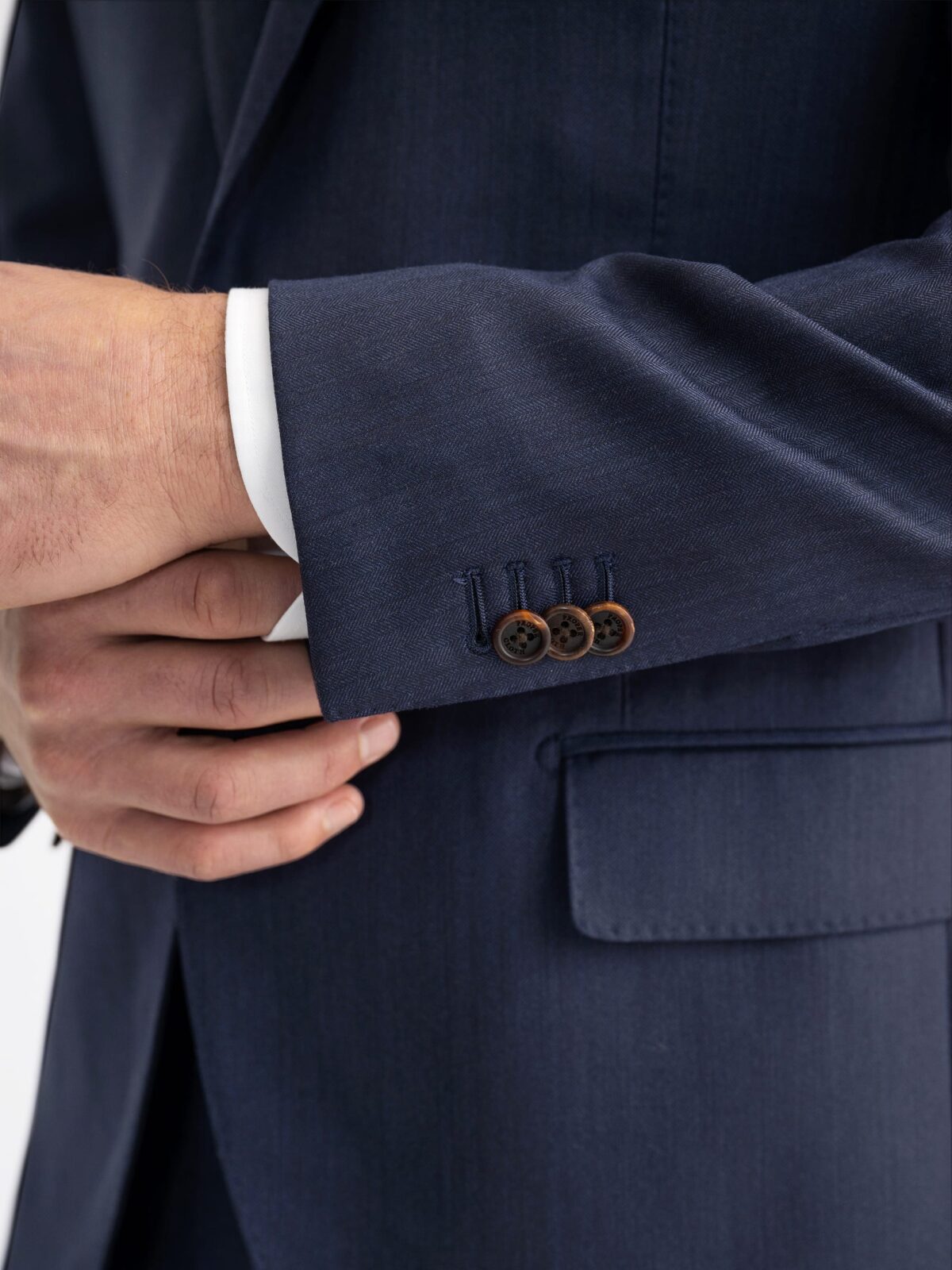 Loro Piana Fabric S150s Navy Herringbone Mercer Suit Loro Piana Fabric S150s Navy Herringbone Mercer Suit