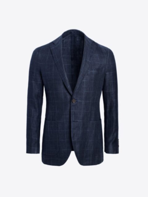 The Reda Navy Glen Plaid Linen and Wool Jacket - Custom Fit Tailored ...